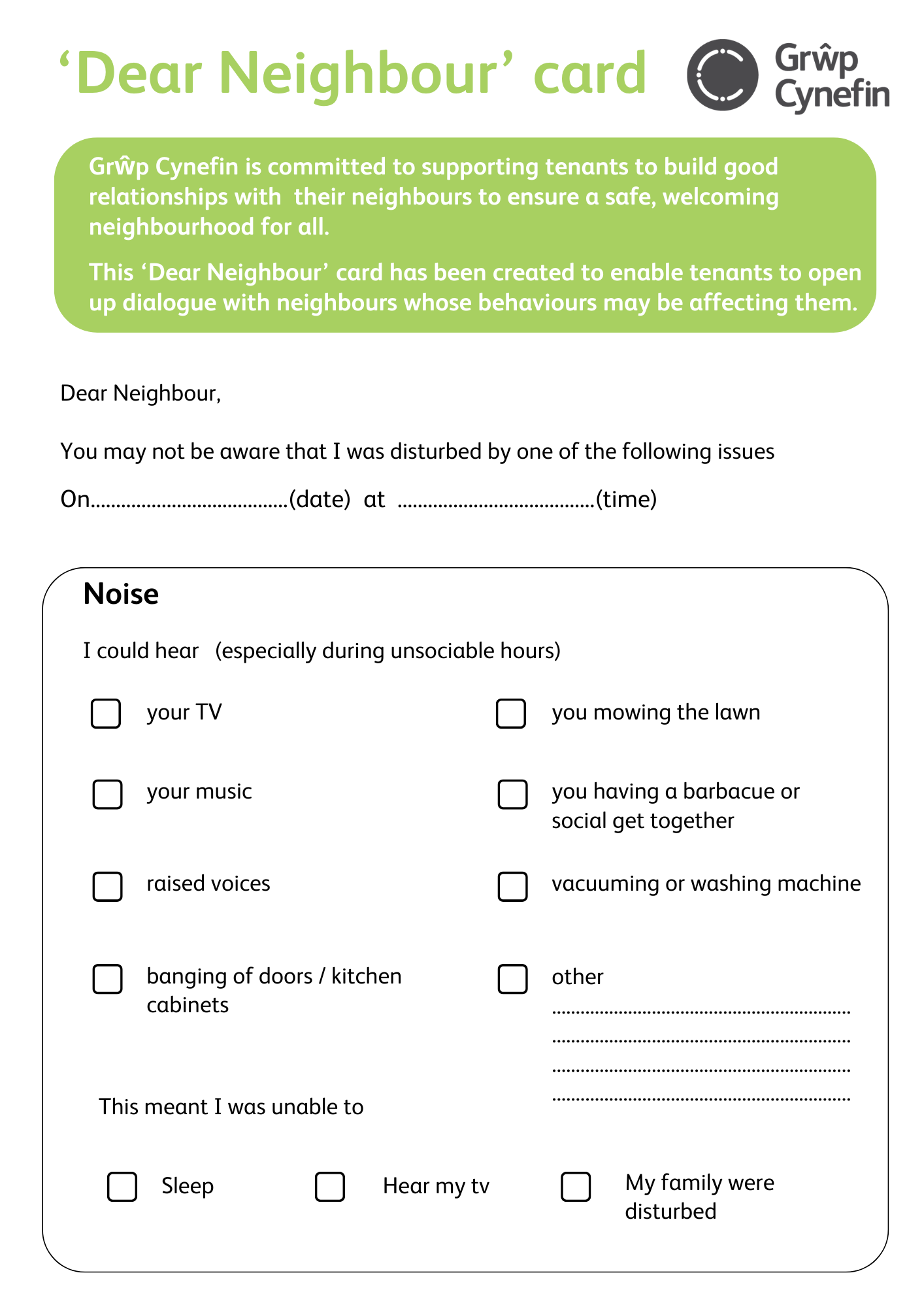 Good Neighbourhood Management Policy - Grŵp Cynefin